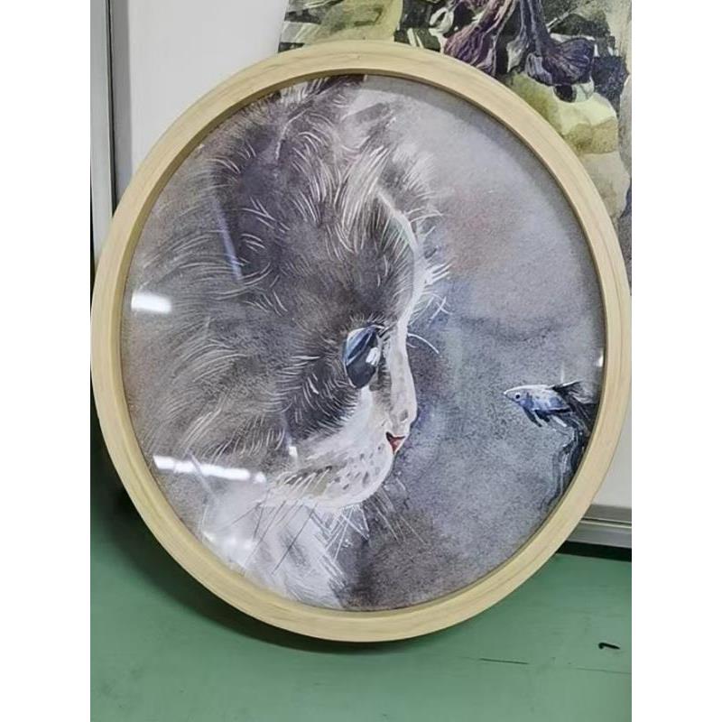 实木圆画框硬币DIY装饰裱花钱树拼图中国画十字绣及其他装饰挂画
