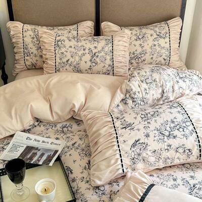法式复古水超柔软CHIS-155洗棉床上四件褶套公主风皱边床单被套床
