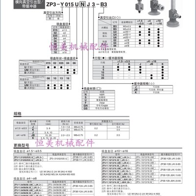 SMC真空吸盘ZP3-Y侧边进气ZP3-Y04/Y06/Y08BNK/BSK3-B5/04/06/U4