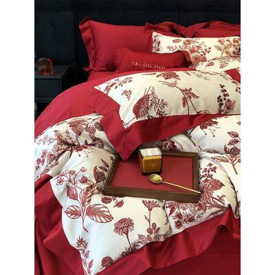 高朗爽端家纺现代用婚庆四件套100支结婚数码TGH23203印花套被床