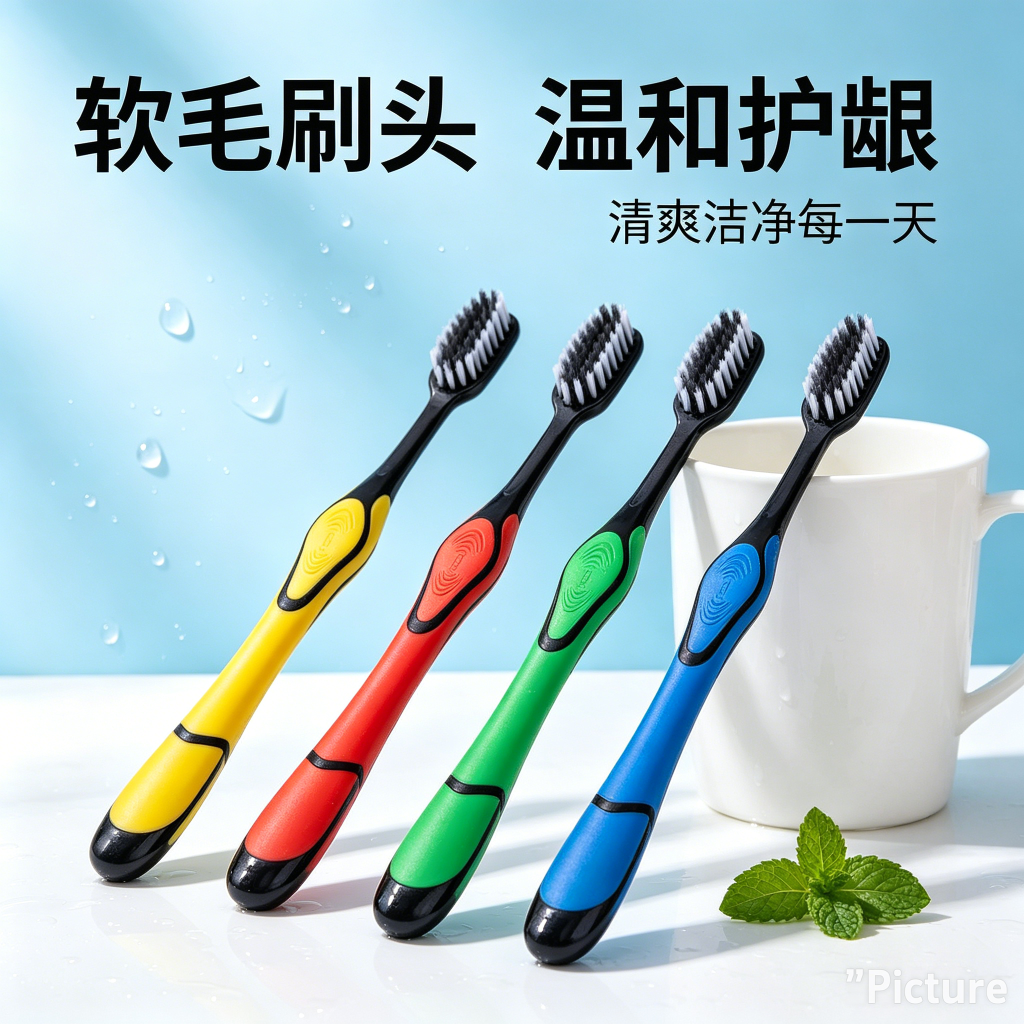 软毛牙刷头温和护龈多色可选清爽洁净口腔清洁工具家庭牙刷成人