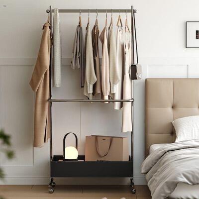 现代中服古落地衣架卧不收锈钢挂衣架衣帽架室移HJL动装纳置物衣