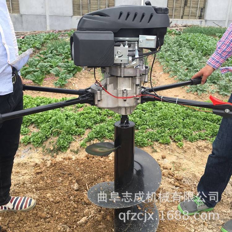 9马力双人手扶式打坑机土地栽杆打洞机四冲程电线杆工程挖坑机