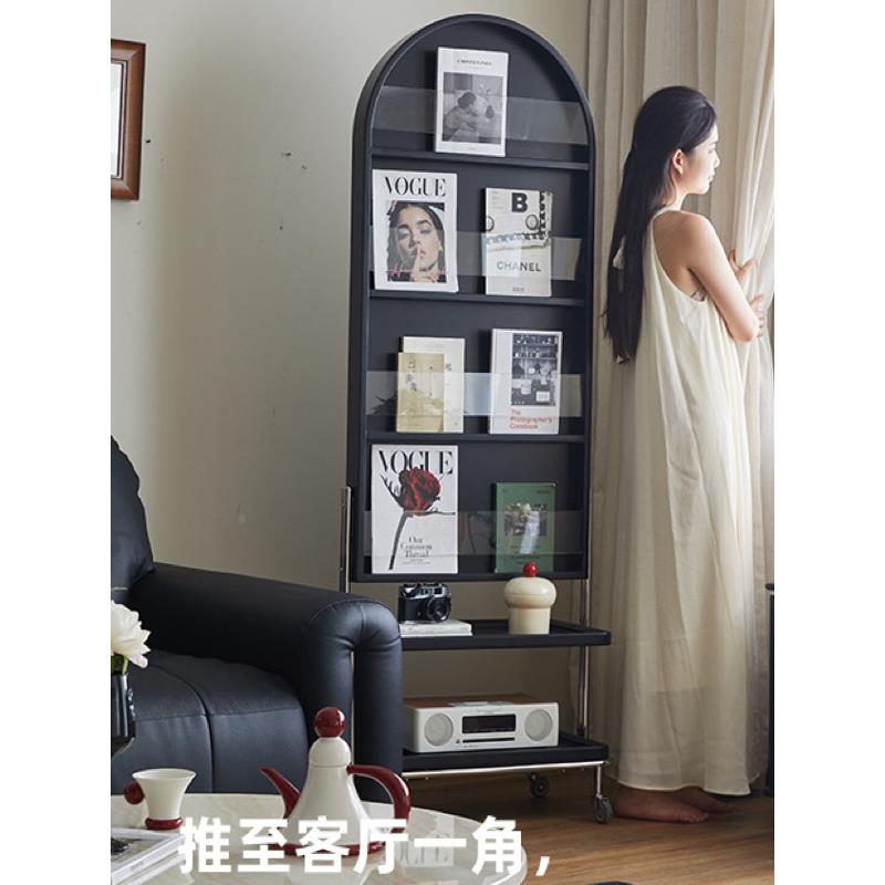 中古风身镜书架置YBW物全架架可移动镜子杂柜多层志收纳架复古穿