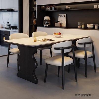 中古实木餐桌风椅新轻小奢简约现代家用户款型黑色长方形岩HOW板