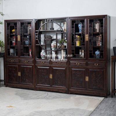 实书柜新中储式书木架仿古榆木三组合花物书橱酒柜室办公WEX书柜