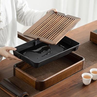 黑胡桃木茶盘NDK小型盘家储水式实木新茶台轻奢干泡简约中式茶托