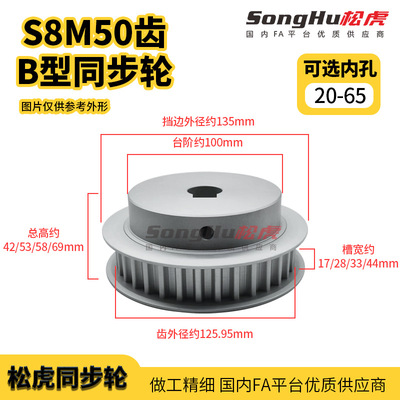EBL21-S8M250-50-B-P-d20至65孔S8M50齿同步轮槽宽28 S8M同步带轮