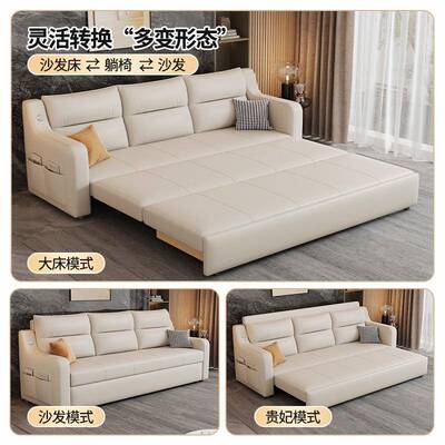 现代简约小户型坐卧多功能抓客厅沙折叠两猫用发储物客厅皮沙TIW