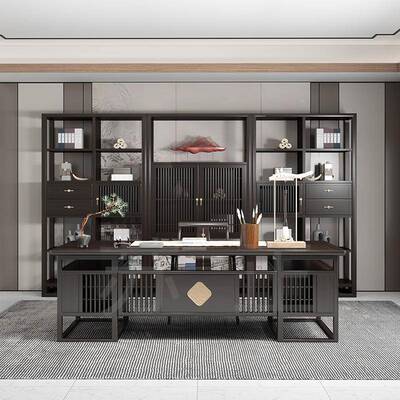 新中式桌实书木椅组ZG-70245合现老代简约书房板桌办公桌总裁董事