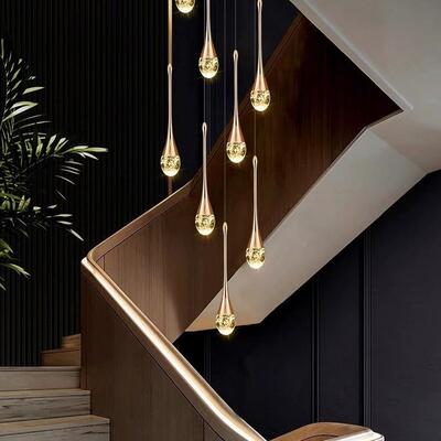 复式o楼奢lf旋水晶AD812别墅楼梯间吊灯复式大空t客楼梯吊灯轻转