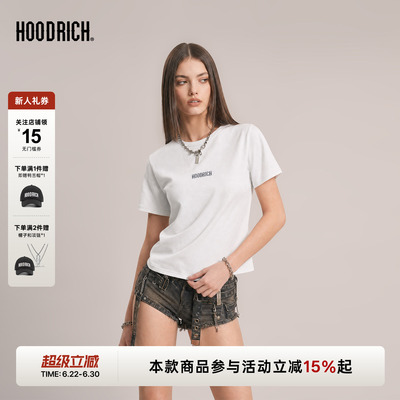 HOODRICH美式复古水洗做旧印花短袖夏潮流宽松百搭情侣T恤男女款