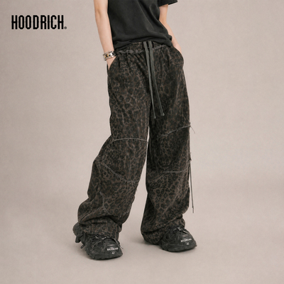 HOODRICH美式复古街头豹纹长裤潮流水洗做旧宽松百搭休闲裤女款