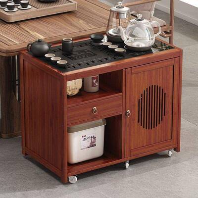 新中式茶茶水柜LHI移动台木茶桌家用阳台实小茶车烧水壶一体发边