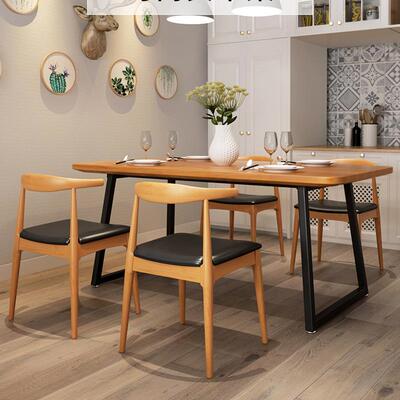 美式复古实木铁艺餐桌家用长桌厂子歺长BDY-CZ00方形餐厅条桌家直