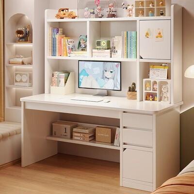 书桌电书架一体桌子带书柜RIQ台式脑桌家卧室学学习用写字生桌椅