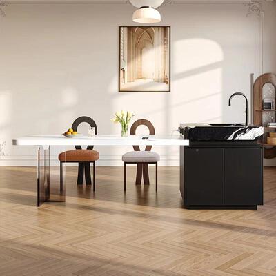 OIK悬浮岛台餐一体岩板导台柜成品可设计桌放开式厨房吧台中台成