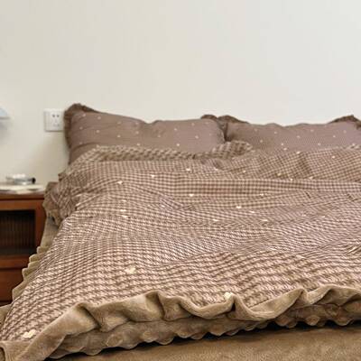 花棉边款LECA加绒四件套版双层纱B版宝床宝绒被套单冬季保暖床上