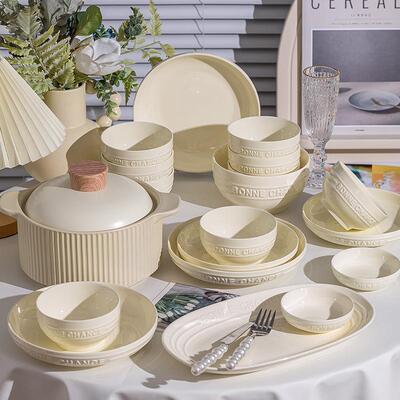 黄小清新陶用瓷餐具奶碗碟套装家呼奶呼60960釉下彩碗具2025饭碗