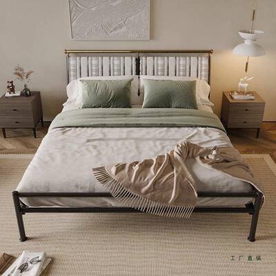 家具软包铁人床现代简约双钢架床厚加加MVO艺固高端主卧铁架床