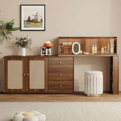 复实AMU古风斗柜梳妆台一妆体卧室木书边框床尾收纳斗柜小户型桌