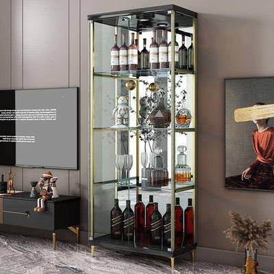柜酒柜靠墙现代简玻约客厅家IGC用璃展示锁餐厅商店轻奢带储物红