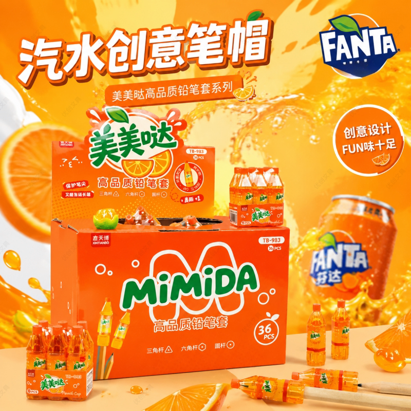 汽水创意笔帽趣味笔套铅笔延长器安全学生礼物整蛊橙色学生文具