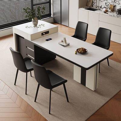 实岛台餐桌一体木IYZ代简约家用可桌伸缩岩板餐桌椅组合吃饭现泡