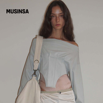 浅灰露肩辣妹风紧身胸衣女运动衫