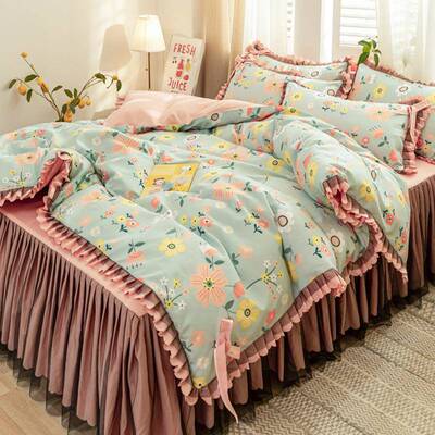 红韩版公主床裙四件套双人EcAP2bGW被套网床单毛被罩床罩1.8磨m床