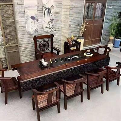 全实木茶水桌烧壶一用体新中老船木办公式茶台XOP客厅家泡茶桌椅