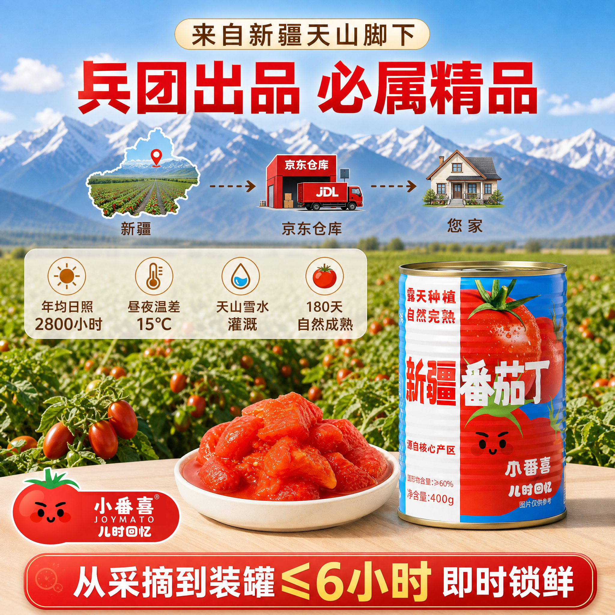 小番喜新疆建设兵团大块番茄丁罐头无添加新鲜西红柿罐头番茄酱