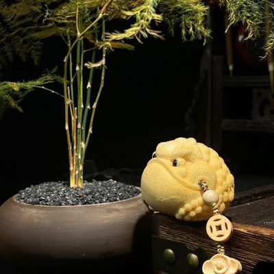 【御鸿轩】直径5.0左右恶霸蟾手把件摆件   竹雕刻 实心竹  浮力