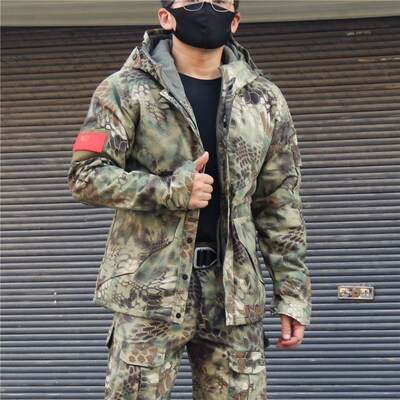 MEGE战术迷彩冲锋衣棉服加厚加绒内胆抓绒男冬季保暖防水防雨棉衣