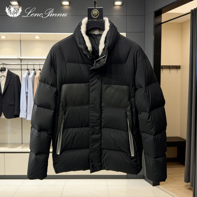 lp老钱风水貂领拼接羽绒服外套男