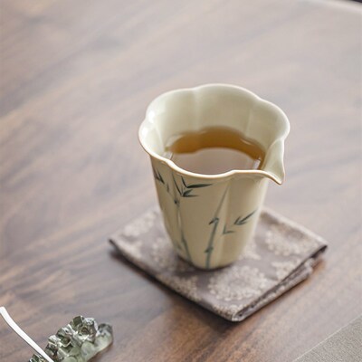 手绘竹韵卿语功夫功道茶杯高级公道杯陶瓷分茶器茶具茶海单个公杯
