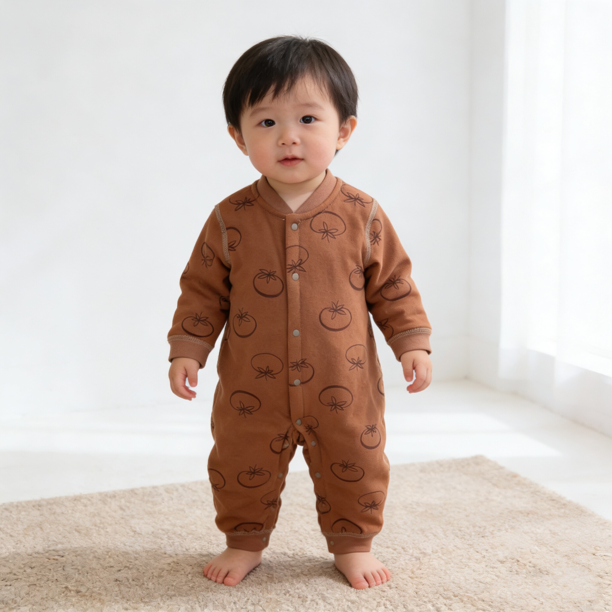 薄棉婴幼儿连身衣宝宝保暖哈衣爬爬服初春新款西红柿贝壳印花m