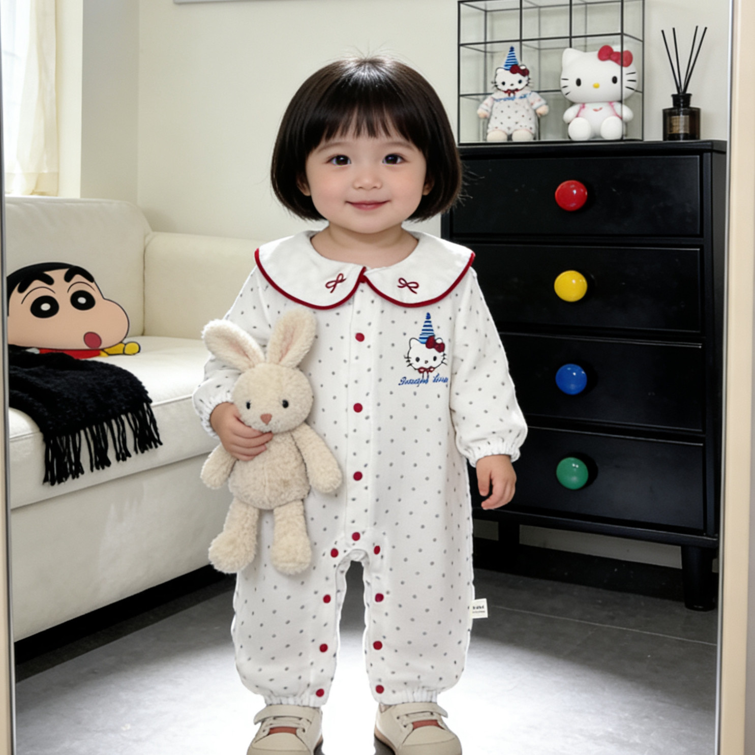 呼吸棉娃娃翻领婴儿连体女宝宝家居服薄款透气2026春新款洋气