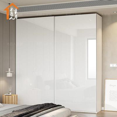 推拉门衣柜家用趟门卧室大衣橱高亮光白色极简约经移门衣柜定制款