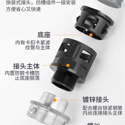 波纹管镀锌管接头KBD转换头配件金属钢管三柱头软管与硬管对接头