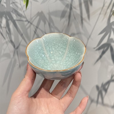 惊蛰 冰花茶杯花瓣主人杯 汝窑复古茶杯陶瓷品茗杯功夫茶具个人杯