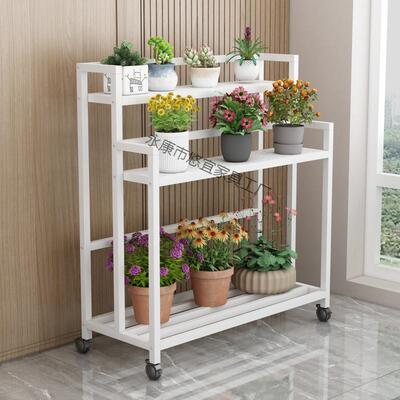 铁艺阶梯花架阳AAR台客厅多层轮花架子落地置物架式移带花盆阶动