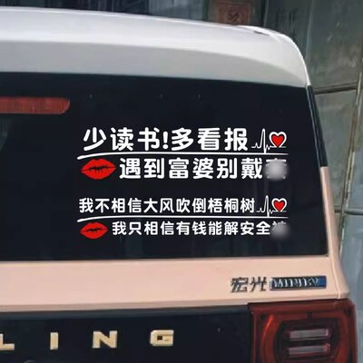 汽车个性搞笑文字贴纸少读书多看报车门贴我不相信大风吹倒梧桐树