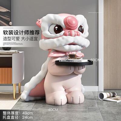 国潮醒狮落地摆件物家居饰品厅玄纳关雕塑喜庆zls20231开业礼客乔