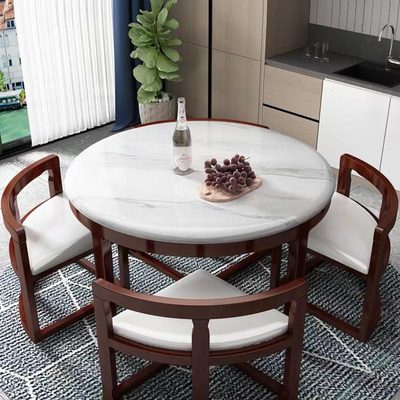 大理石餐桌椅组合简约现代小户型家用一桌4椅隐形省空间圆形饭桌