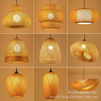 中竹灯新式手编竹艺组灯743合吊创意个性餐灯厅民宿茶室禅意大堂
