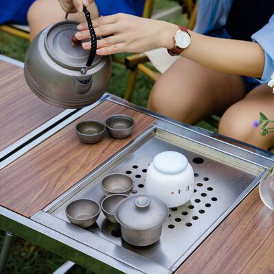 野之旅IGT不锈钢功能组合桌户外便携收纳露营泡茶盘烧烤野餐桌子