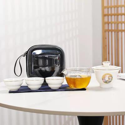 365度14471转旋出水盖碗小套功夫旅行茶具车式载便携快客杯包一壶