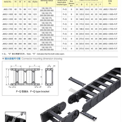 【JFLO】尼龙拖链坦克链60*75 60*100 60*150 60*200 60*300桥式