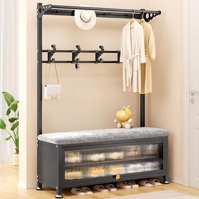 易晾衣架衣帽架落地门厅简卧室门口换架鞋凳简约代鞋挂衣架现KGA1